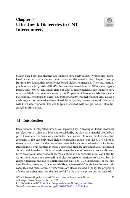 (PDF) Ultra-low-k Dielectrics in CNT Interconnects
