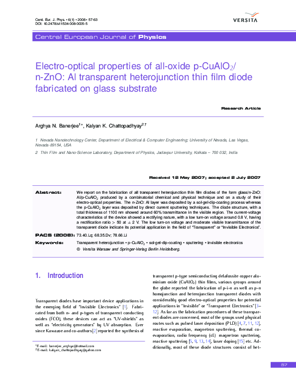 (PDF) Electro-optical properties of all-oxide p-CuAlO2/n-ZnO: Al ...