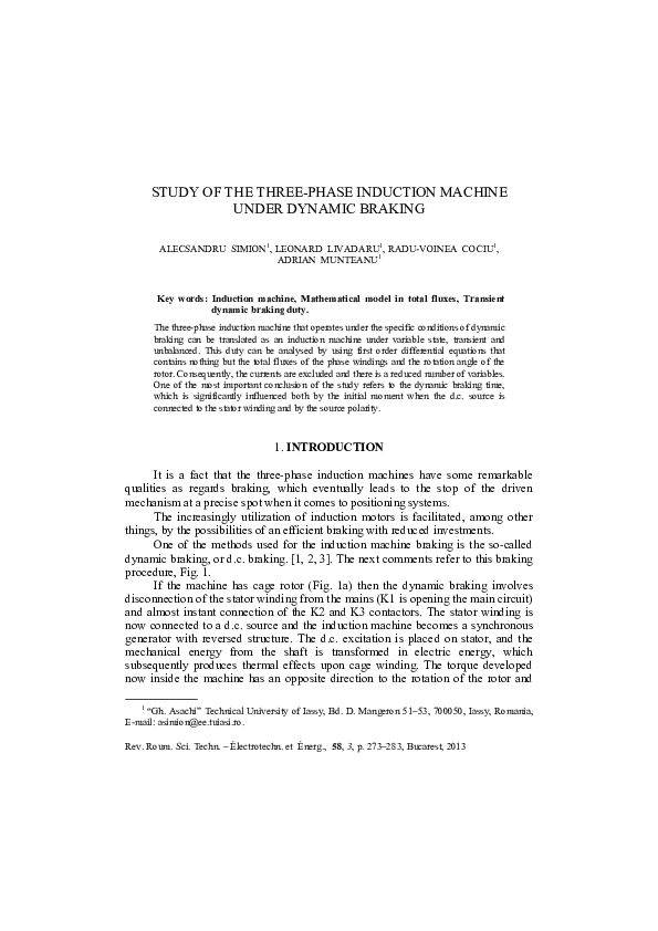 (PDF) Study of the Three-Phase Induction Machine Under Dynamic Braking