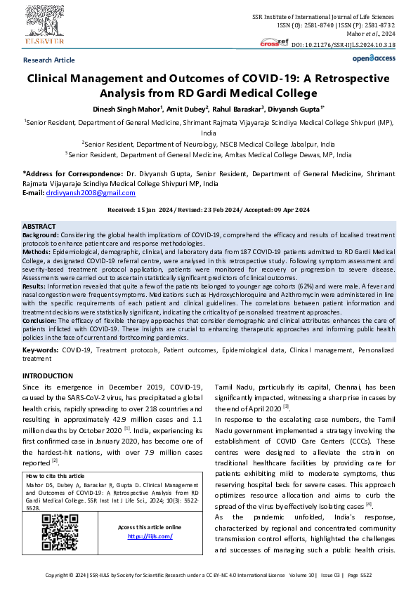 (PDF) Clinical Management and Outcomes of COVID-19: A Retrospective ...