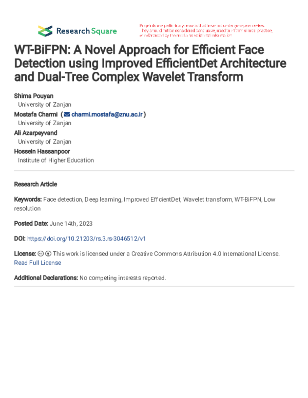 (PDF) WT-BiFPN: A Novel Approach for Efficient Face Detection using Improved EfficientDet ...