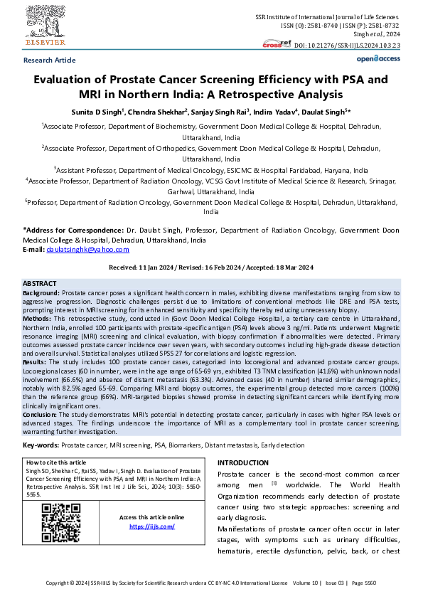 (PDF) Evaluation of Prostate Cancer Screening Efficiency with PSA and ...