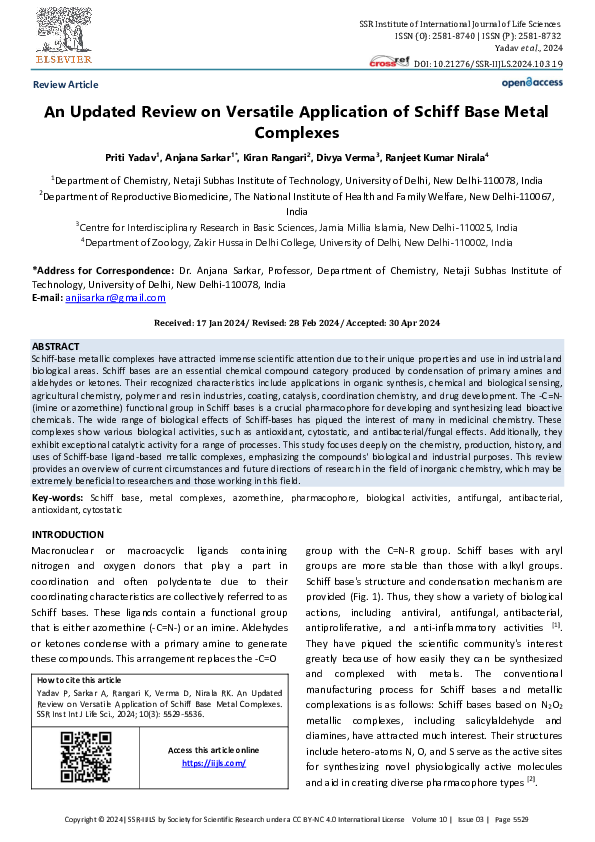 (PDF) An Updated Review on Versatile Application of Schiff Base Metal Complexes