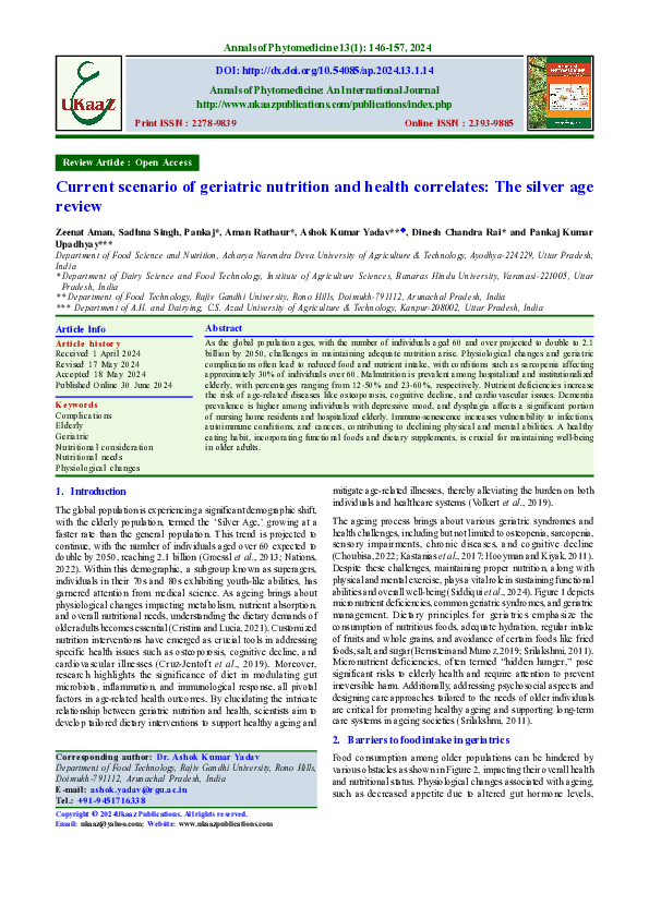 (PDF) Current scenario of geriatric nutrition and health correlates ...