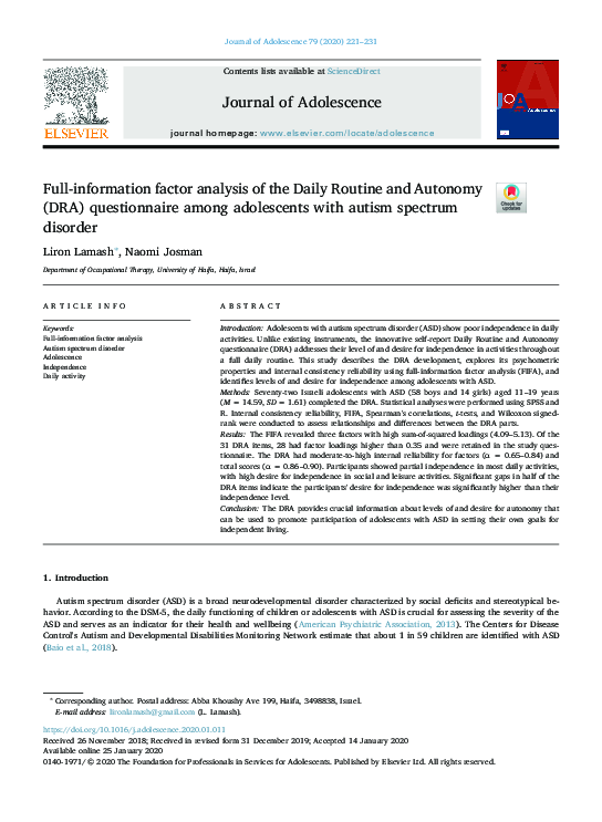 (PDF) Full‐information factor analysis of the Daily Routine and ...