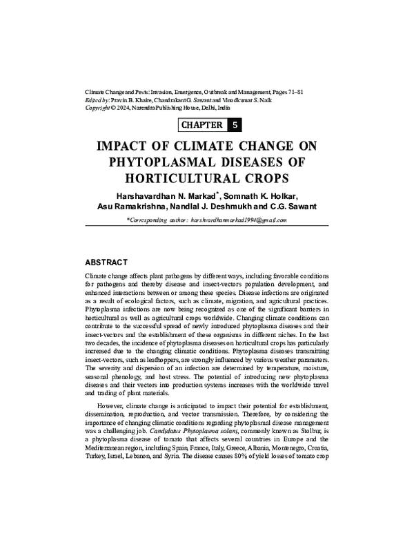 (PDF) IMPACT OF CLIMATE CHANGE ON PHYTOPLASMAL DISEASES OF ...