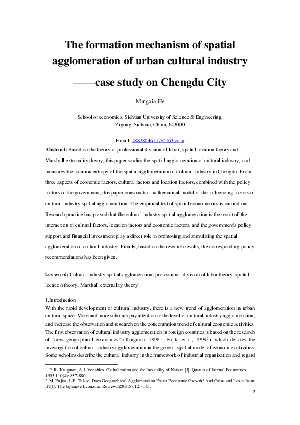 (PDF) THE FORMATION MECHANISM OF SPATIAL AGGLOMERATION OF URBAN ...