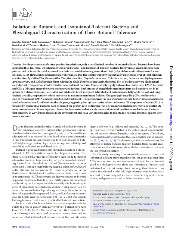 (PDF) Isolation of Butanol- and Isobutanol-Tolerant Bacteria and Physiological Characterization ...