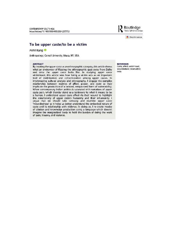(PDF) To be upper caste/ to be a victim