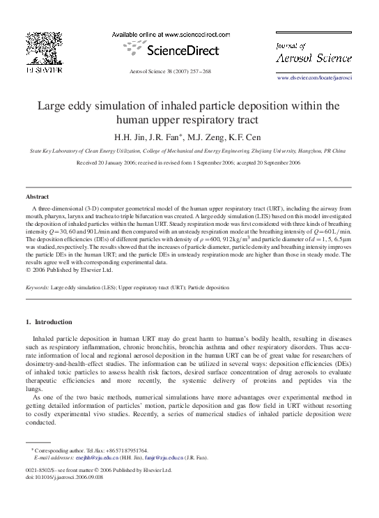 (PDF) Large eddy simulation of inhaled particle deposition within the ...