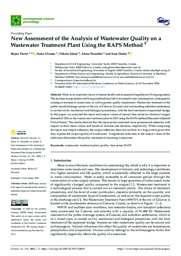 (PDF) New Assessment of the Analysis of Wastewater Quality from a ...