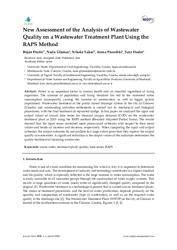 (PDF) New Assessment of the Analysis of Wastewater Quality from a ...