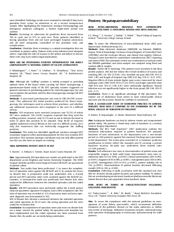 (PDF) Intra-abdominal drainage post laparoscopic cholecystectomy: A ...