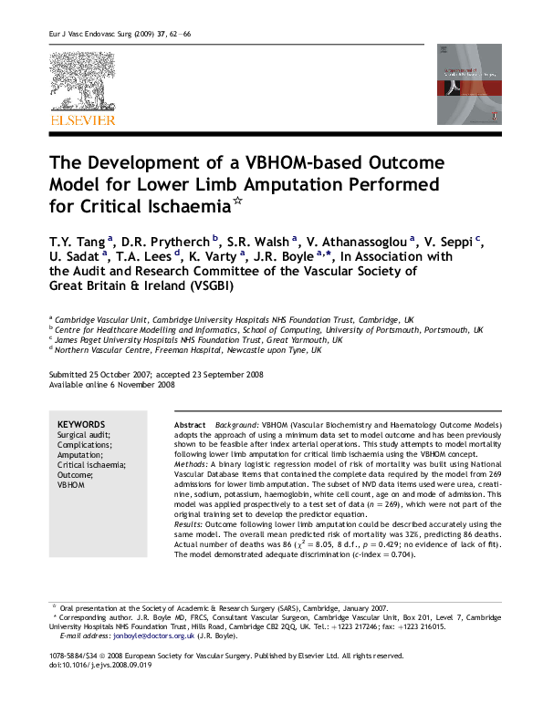 (PDF) The Development of a VBHOM-based Outcome Model for Lower Limb ...