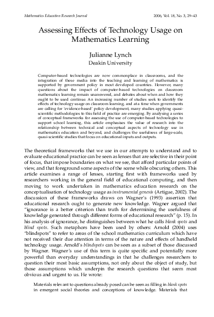 (PDF) Assessing effects of technology usage on mathematics learning