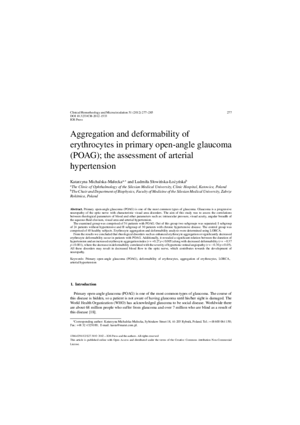 (PDF) Aggregation and deformability of erythrocytes in primary open ...