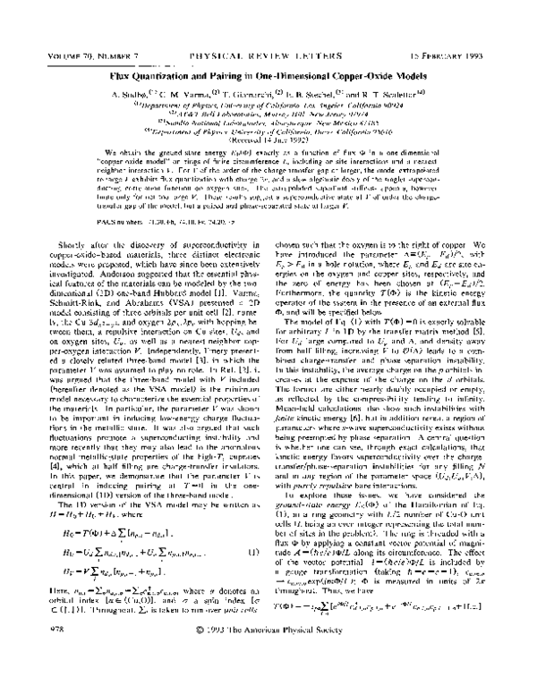 (PDF) Flux quantization and pairing in one-dimensional copper-oxide models