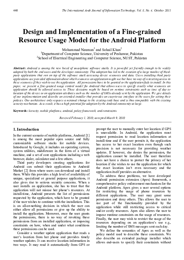 (PDF) Fine-grained Resource Control Model for Android Applications