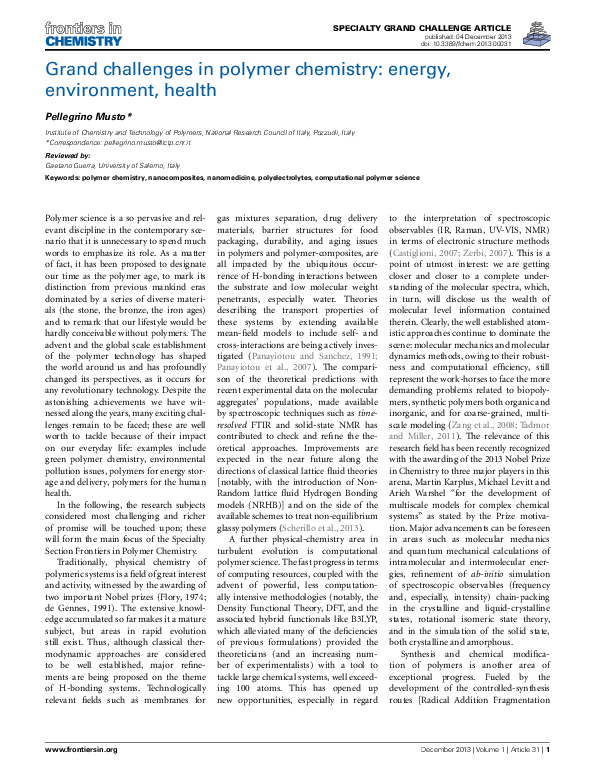 (PDF) Grand challenges in polymer chemistry: energy, environment, health