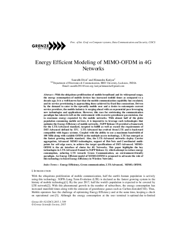 (PDF) Energy Efficient Modeling of MIMO-OFDM in 4G Networks
