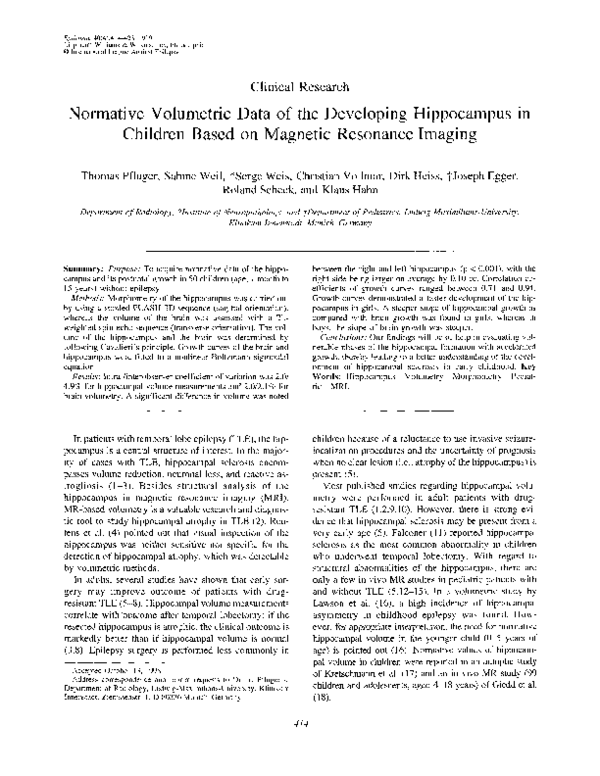 (PDF) Normative Volumetric Data of the Developing Hippocampus in Children Based on Magnetic ...