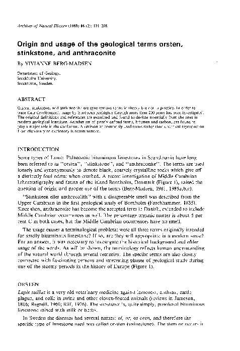 (PDF) Origin and usage of the geological terms orsten, stinkstone, and ...