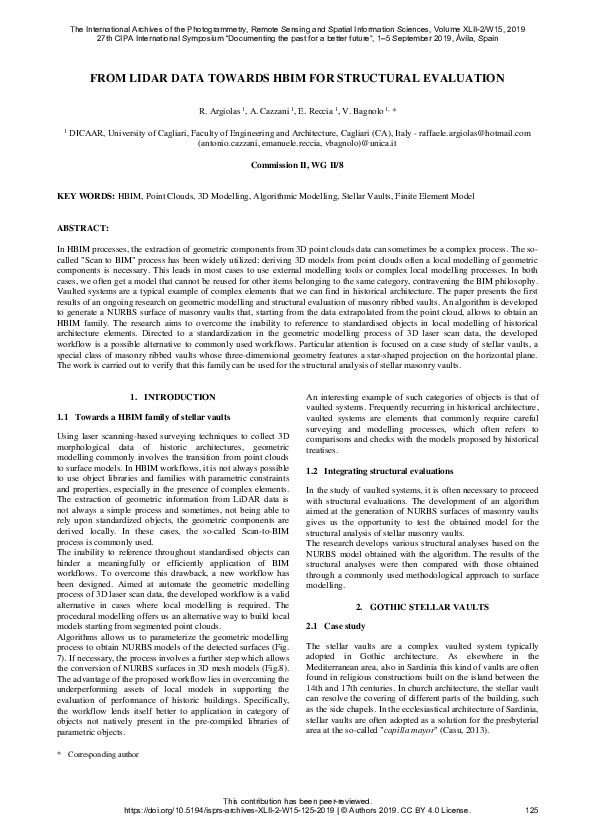 (PDF) From Lidar Data Towards Hbim for Structural Evaluation