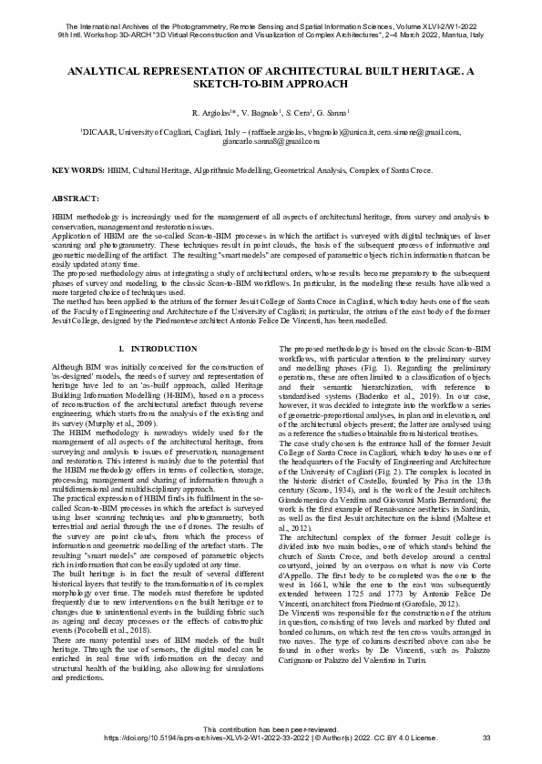 (PDF) Analytical Representation of Architectural Built Heritage. A Sketch-To-Bim Approach