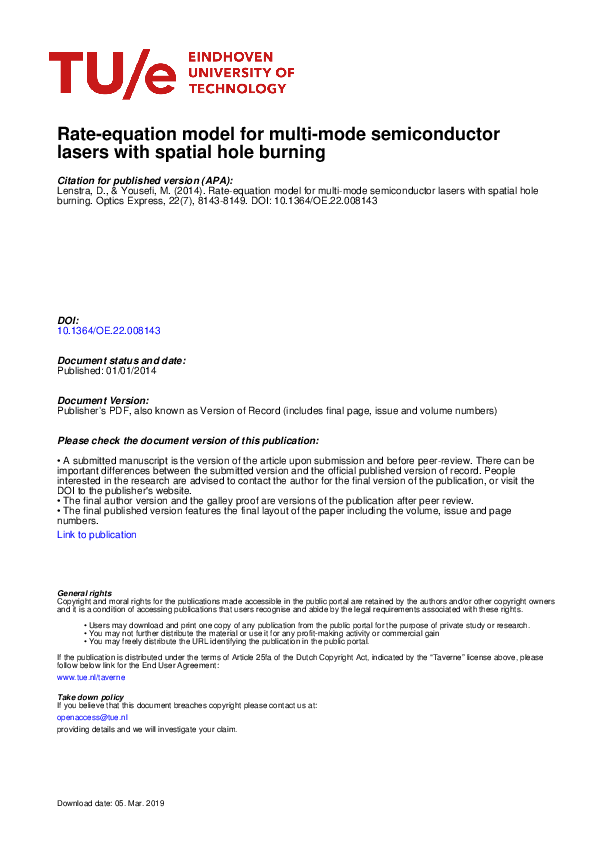 (PDF) Rate-equation model for multi-mode semiconductor lasers with ...