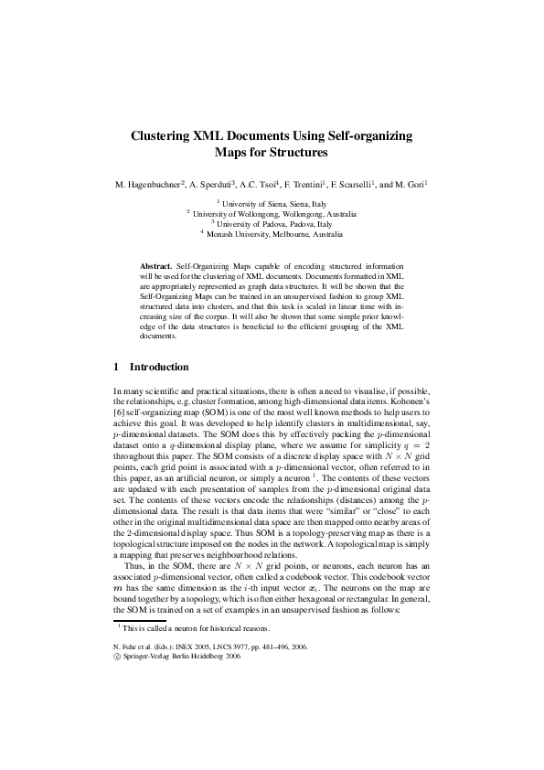 (PDF) Clustering XML Documents Using Self-organizing Maps for Structures