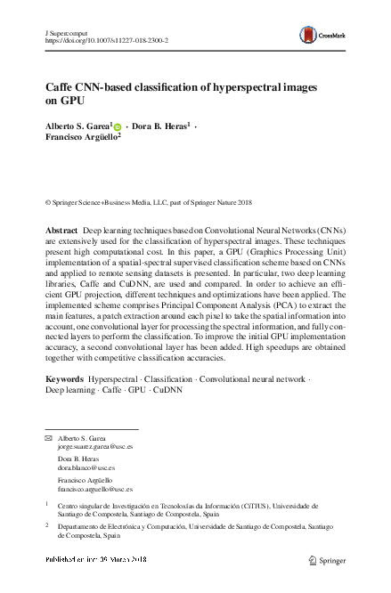 (PDF) Caffe CNN-based classification of hyperspectral images on GPU