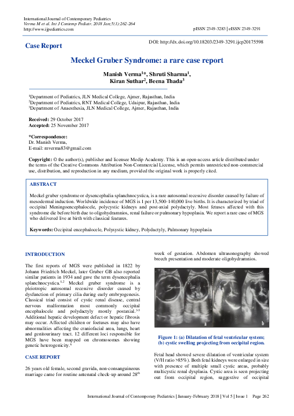 (PDF) Meckel Gruber Syndrome: a rare case report
