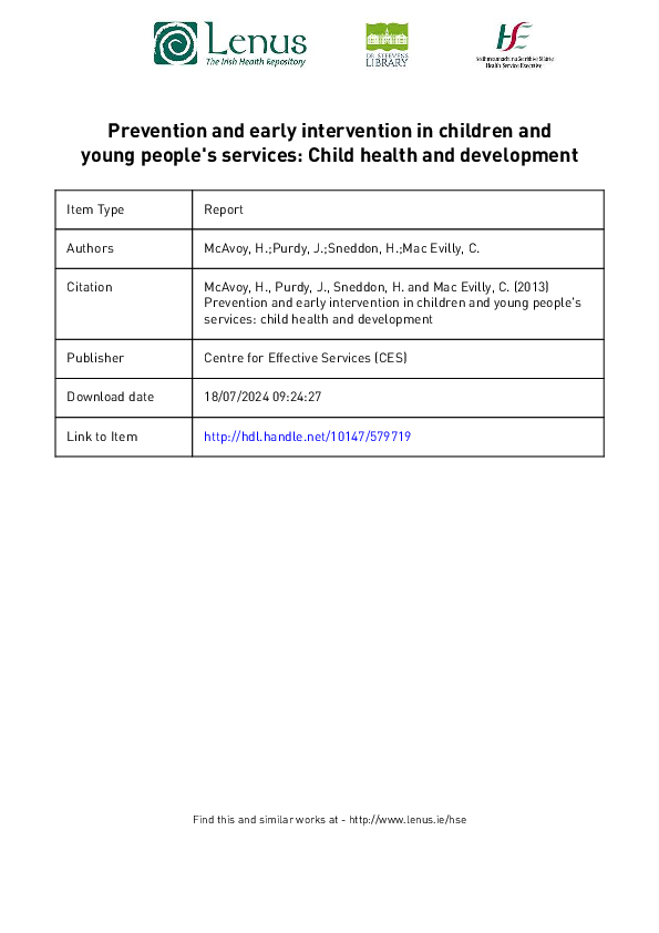 (PDF) Prevention and early intervention in children and young people's ...