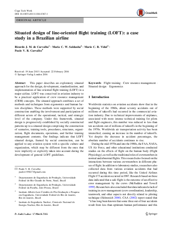 (PDF) Situated design of line-oriented flight training (LOFT): a case study in a Brazilian airline