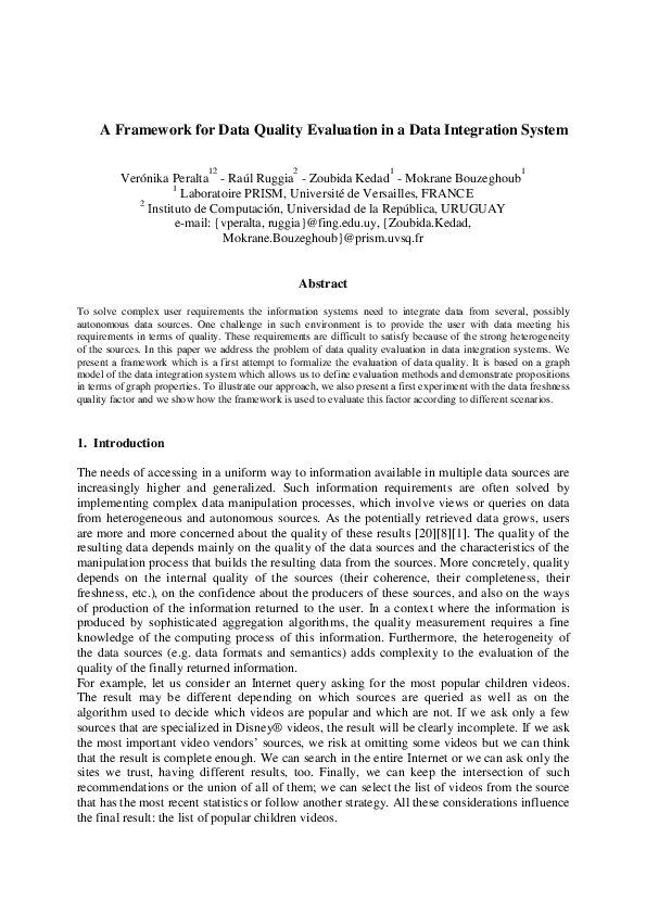 (PDF) A framework for data quality evaluation in a data integration system