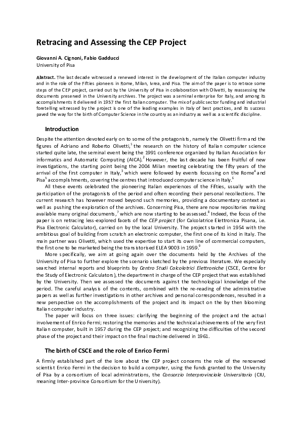 (PDF) Retracing and assessing the CEP project