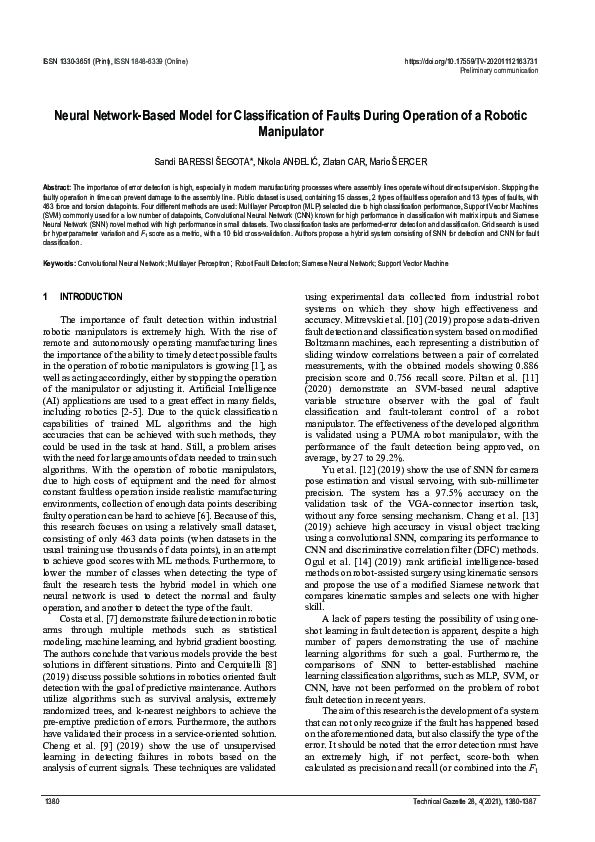 (PDF) Neural Network-Based Model for Classification of Faults During Operation of a Robotic ...
