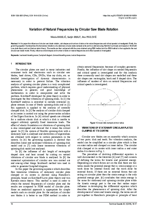 (PDF) Variation of Natural Frequencies by Circular Saw Blade Rotation