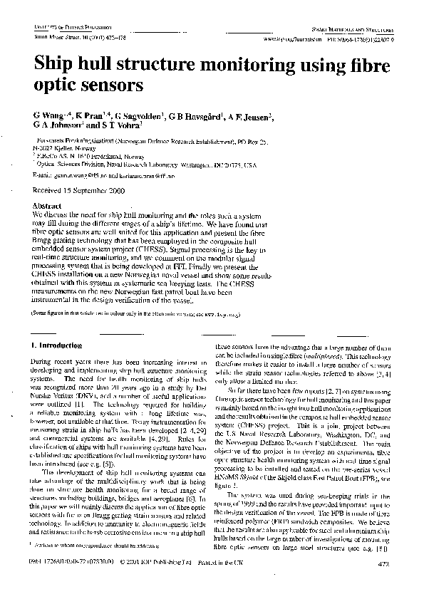 (PDF) Ship hull structure monitoring using fibre optic sensors