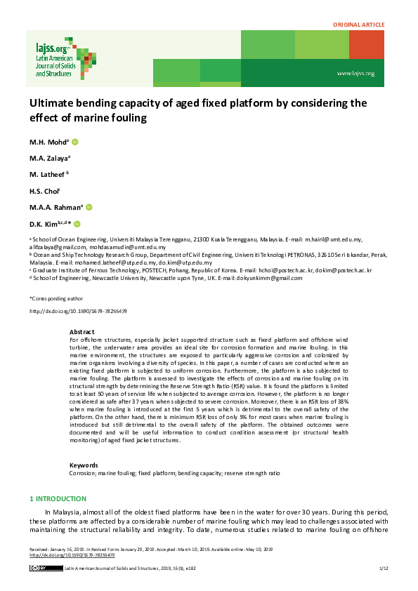 (PDF) Ultimate bending capacity of aged fixed platform by considering ...