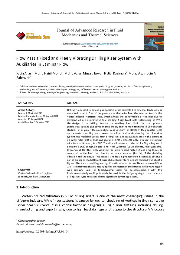 (PDF) Flow Past a Fixed and Freely Vibrating Drilling Riser System with ...