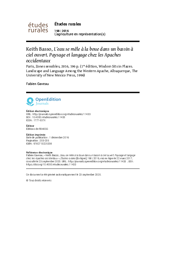 (PDF) Keith Basso, L’eau se mêle à la boue dans un bassin à ciel ouvert ...