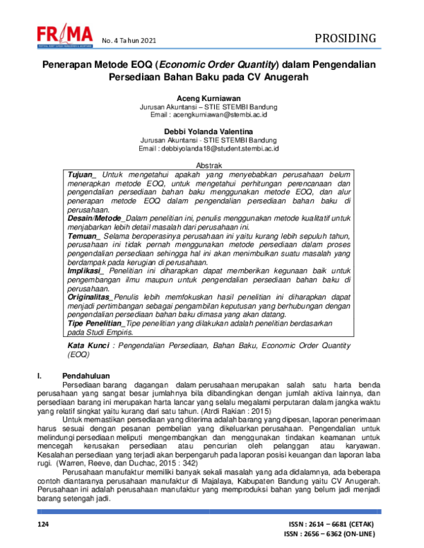 (PDF) Penerapan Metode EOQ (Economic Order Quantity) dalam Pengendalian ...