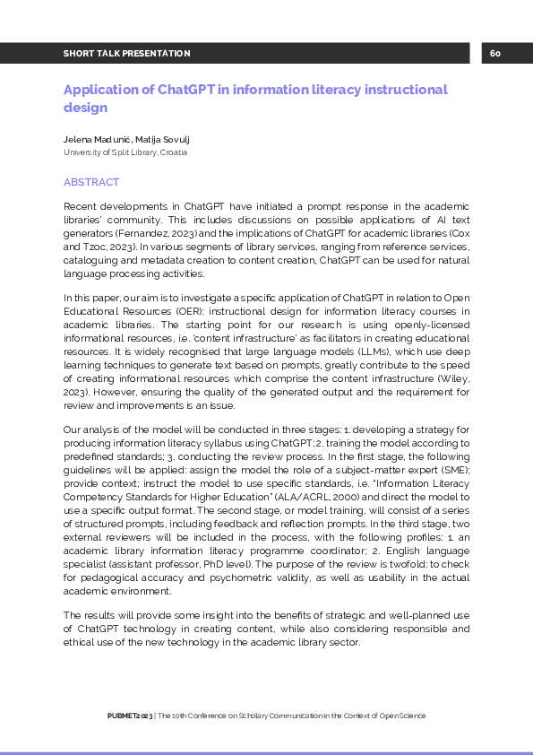 (PDF) Application of ChatGPT in information literacy instructional design