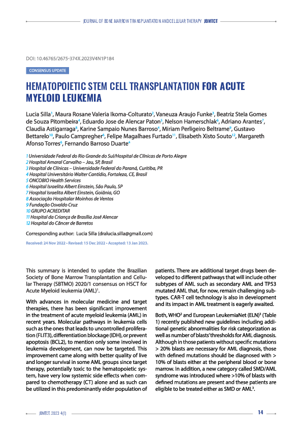 (PDF) Hematopoietic Stem Cell Transplantation for Acute Myeloid Leukemia | Miriam Beltrame ...