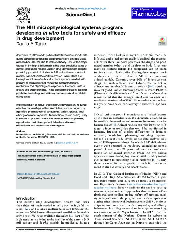 (PDF) The NIH microphysiological systems program: developing in vitro ...