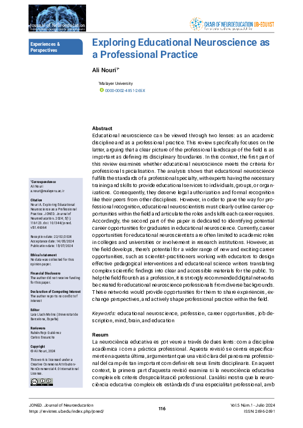 (PDF) Exploring Educational Neuroscience as a Professional Practice