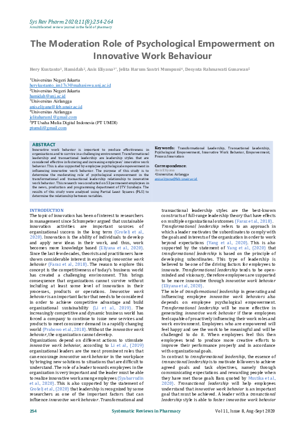 (PDF) The Moderation Role of Psychological Empowerment on Innovative ...