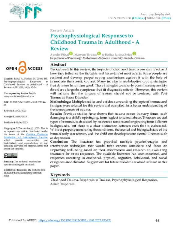 (PDF) Psychophysiological Responses to Childhood Trauma in Adulthood -A ...