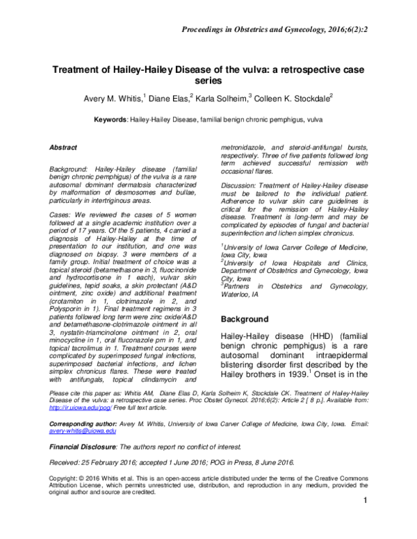(PDF) Treatment of Hailey-Hailey Disease of the vulva: a retrospective ...